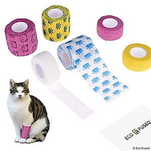 Eco-Fused Self Adhering Bandage - Injury Wrap Tape for Cats - Pack of 6 - Supports Muscles and Joints - Does not Stick to Hair - Elastic, Water Repellent, Breathable - Relieves Stress