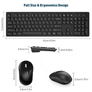 RATEL Wireless Keyboard Mouse Combo, 2.4GHz Slim Full-Sized Silent Wireless Keyboard and Mouse Combo with USB Nano Receiver for Laptop, PC (Black)