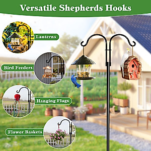 LWWTBS Double Shepherds Hooks for Outdoor (1Pack,76 inch) Heavy Duty Adjustable Bird Feeder Pole Garden Decor Shepherds Hook for Hanging Bird Feeder, Plant Baskets, Hummingbird Feeder for Outside