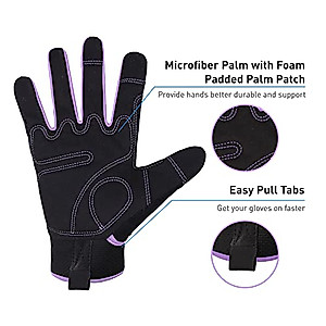FACELANDY Utility Safety Work Gloves Women, UltraLight Mechanic Driver Gardening Gloves with Touchscreen (S, Violet)