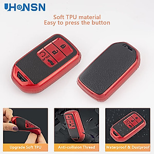 UHONSN Accessories for Honda Key Fob Cover Accord Civic Soft TPU Keys Full Covers Protector Case Pilot Odyssey Keychain Cute Girly Black & Red
