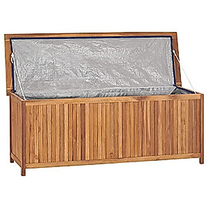 GOTOTOP Deck Box in Solid Teak Wood, Wooden Patio Storage Box Container, Garden Backyard Storage Bench for Outdoor Cushions Garden Tools,59.1"x19.7"x22.8"
