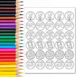 Color Your Own Game On! Video Game Themed Birthday Party Favor Sticker Labels, 90 1.5" Party Circle Stickers by AmandaCreation, for Arts & Crafts, Envelope Seals, Goodie Bags & Treats