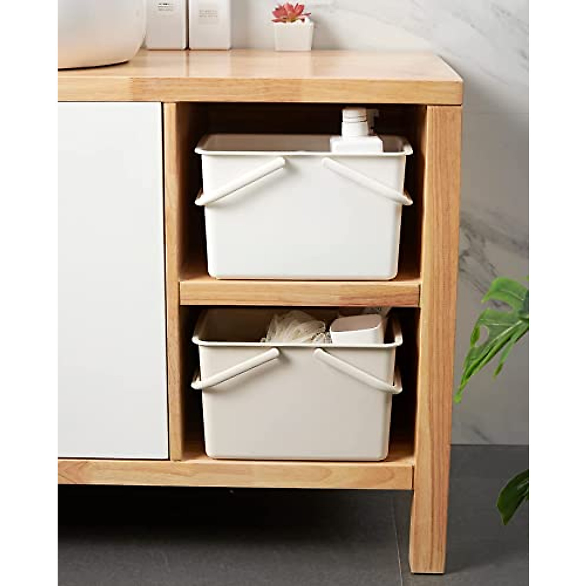 ALINK Plastic Shower Caddy Basket with Handle, Portable Storage Organizer for College Dorm, Bathroom, Kitchen - Pink