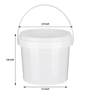 Gerrii 10 Pack White Plastic Bucket with Handle and Lid Food Storage Bucket Containers All Purpose Pail for Multipurpose Paint Water Art Crafts Projects Garage Organization (White,1.5 Quart)