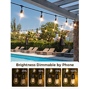 XMCOSY+ Outdoor String Lights, Smart Patio Lights 49Ft, APP WiFi Control, Work with Alexa, 15 LED Edison Bulbs, Waterproof, Extendable, Dimmable String Lights for Outside, Patio, Porch