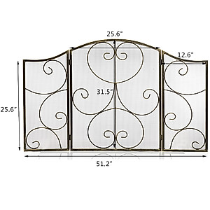DOEWORKS 3 Panel Heavy Duty Fireplace Screen Safety Fire Place Fence Spark Guard Cover Bronze