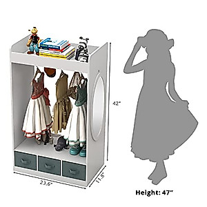 WISCLASS Kids Dress Up Storage with Mirror and Drawers - Open Costume Closet, Kid Armoire Dresser, Lovely White for Girls Room