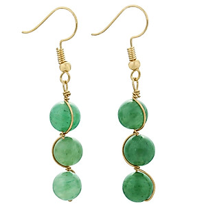TUMBEELLUWA Crystal Beads Dangle Earrings for Women Healing Stone Drop Earrings Handmade Copper Wire Wrapped Quartz Jewelry, Green Aventurine