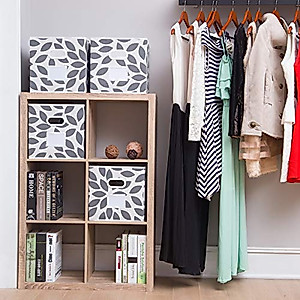 MAX Houser Fabric Storage Bins Cubes Baskets Containers with Dual Plastic Handles for Home Closet Bedroom Drawers Organizers, Flodable,Grey, Set of 6