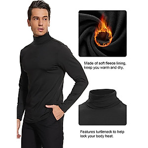 SIMIYA Mens Turtleneck Long Sleeve Shirts, Slim Fit Thermal Turtleneck for Men Basic Lightweight Thermal Underwear Top Black