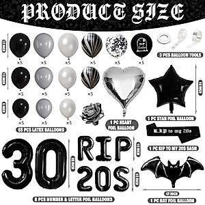 WHYMEO 30th Birthday Party Decorations Pack 97Pcs,Death to My 20s Supplies Including Banner Garland Backdrop Tablecloth Rip Sash Cake Toppers Balloon Set for Funeral Youth Funny Thirtieth Party,Black