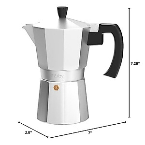 Zulay Kitchen Stovetop Espresso Maker - Moka Pot 6 Espresso Cups - Percolator Coffee Maker for Classic Cuban & Italian Style Espresso - Portable Coffee Maker for Camping & Travel - (Silver)