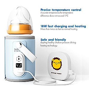 Portable Bottle Warmer, Baby Milk Heat Keeper with LED Display, USB Warmer Bottle for Car Travel, Bottles Warmers on The go (Blue)