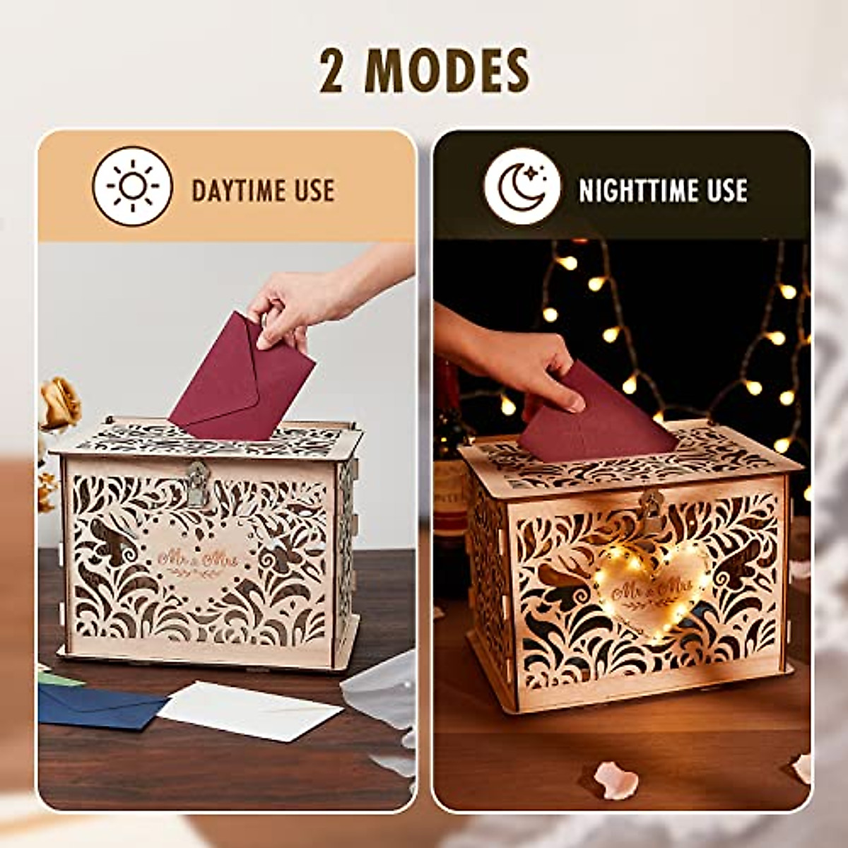 AW BRIDAL Wedding Card Box with Card Sign, Mr Mrs Gift Box Money Envelop Boxes for Party Graduation Reception Engagement Bridal Shower Gifts for Couples