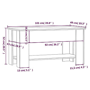 QJBSAVVA Coffee Table Gray Sonoma 39.8"x19.3"x20.5" Engineered Wood,Nightstand Industrial Tables Side Tables Sofa Table Suitable for Meeting Rooms, Reception Rooms, Offices