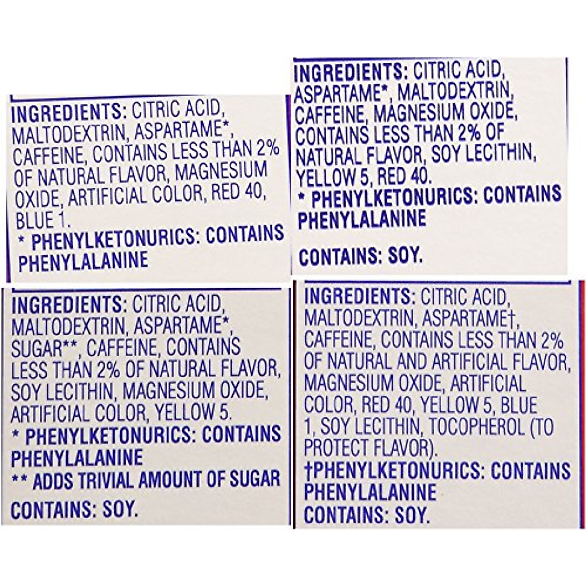 Crystal Light With Caffeine Variety Pack, 1 peach mango, 1 Citrus, 1 Wild strawberry, 1 Grape, 4 ct.