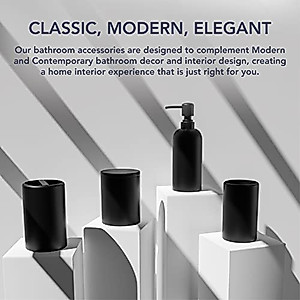 Jo Lavie Bathroom Accessories Matte Black Set of 4, Bathroom Organization, Bathroom Accessory Set - Soap Dispenser, Bathroom Jars, Toothbrush Cup, Brush Holder, Made of Resin, Modern Home Decor