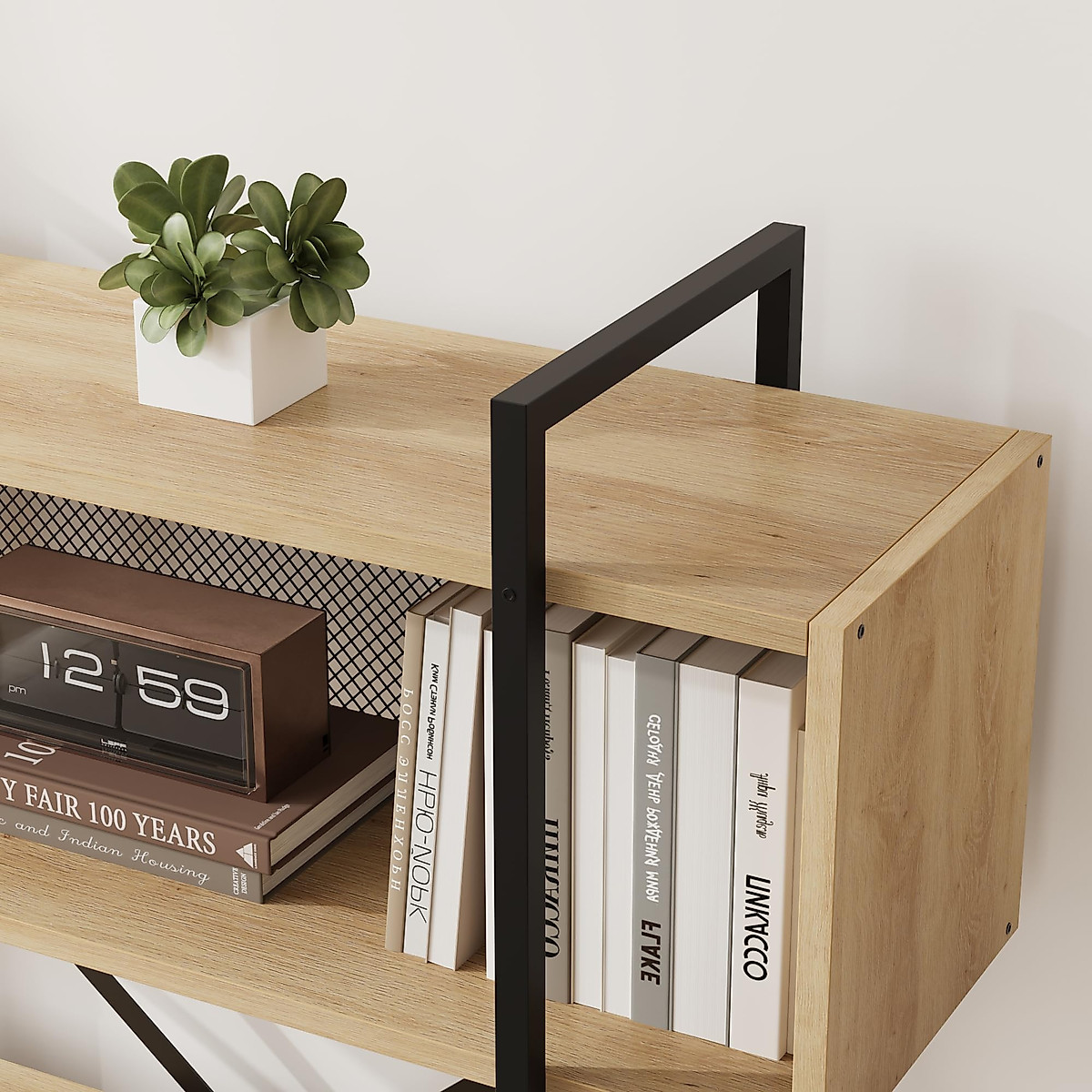 IDEALHOUSE 6 Tier Bookshelf with Storage, 71.3 Inch Tall Industrial Book Shelf with Open Display Bookshelves, 6 Shelf Bookcase with Metal Frame for Living Room, Bedroom and Home Office-Burlywood