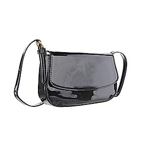 Olivia Miller Women's Fashion Faux Patent Leather Black Shoulder Bag w Adjustable Shoulder Strap, Casual Chic 90s Y2K Retro Purse Handbag
