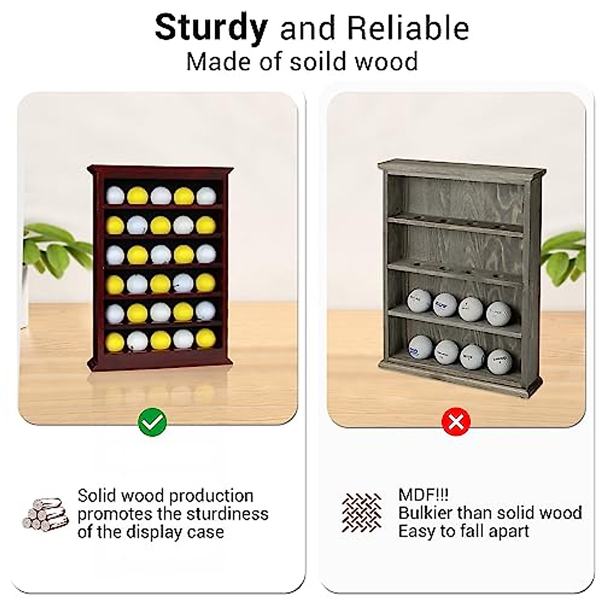 ASmileIndeep Golf Ball Display Case - No Door Golf Ball Holder for 30 Balls, Solid Wood Rack Wall Mount for Enthusiasts