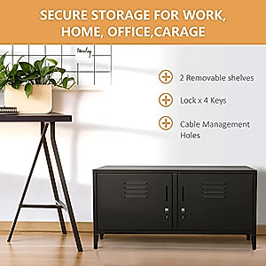 JAHRSTIM Metal Garage Storage Cabinet, Adjustable Shelves & Locking Doors - Garage Cabinets for TV Clothes Shoes Tool Storage and Ammo Locker - Black