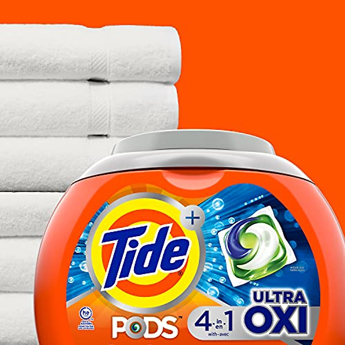 Tide PODS 4 in 1 Ultra Oxi Laundry Detergent Soap PODS, High Efficiency (HE), 61 Count