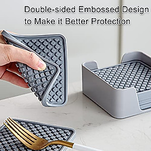 Colinda Silicone Drink Coasters with Holder, Set of 6, for Tabletop Protection and Office Desk, Cup Mat Set for Home Decor, Non-Slip and Non-Stick,Square, 4 Inch,Turquoise