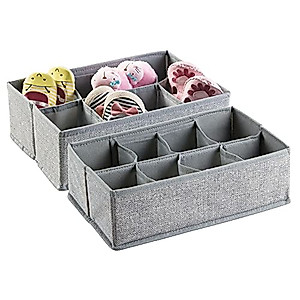 mDesign Fabric Divided 8-Section Drawer Organizer Bins, Kid/Baby Nursery Dresser, Closet, Shelf, Playroom Organization, Hold Clothes, Toys, Diapers, Bibs, Blankets, Lido Collection, 2 Pack, Gray/White