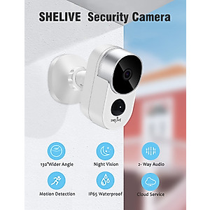 SHELIVE Security Camera Outdoor, Wireless Home Surveillance Camera System with Rechargeable Battery,1080P HD,Waterproof,Night Vision,Motion Detection,2-Way Audio,SD Storage