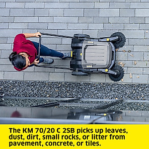 Kärcher Commercial Outdoor Hand Push Sweeper, Two Bristle Brushes, Sweeps up to 30,000 ft²/h - KM 70/20 C 2SB - 12 Gallon Capacity