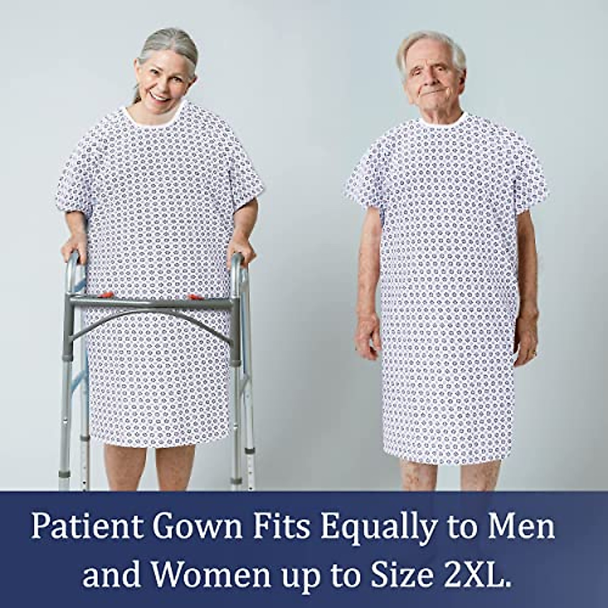 RUVANTI 2 Pack Hospital Gowns for Women/Men - Medical Patient Gowns for Elderly Women - Plus Size Gowns for Home Care - Labor and Delivery/Nursing - Comfortably Fits Sizes up to 2XL