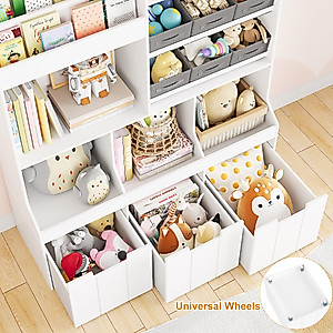 BOTLOG 50.2" Toy Organizers and Storage with Rolling Drawers, Kids Bookshelf and Toy Storage with 6 Fabric Drawers, Floor Storage Cabinet Toy Chest for Kids Room, Playroom, White, Modern