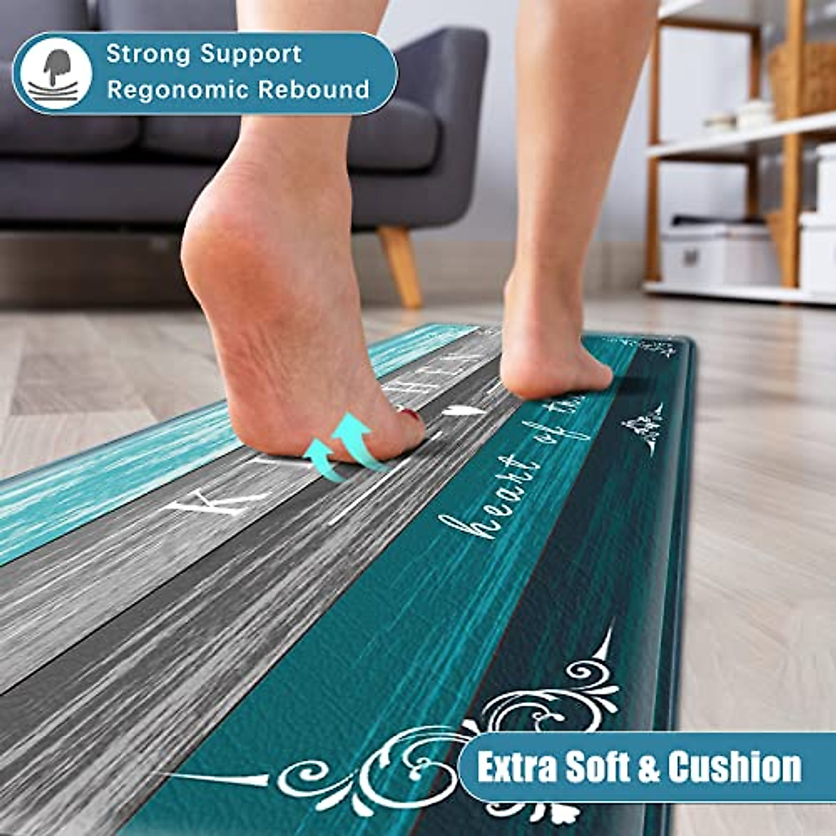 Sofort Kitchen Mat Farmhouse Cushioned Anti Fatigue Kitchen Rugs 2 Pieces Non Slip Waterproof Kitchen Mats for Floor, Rustic Wooden Comfort Standing Mats for Kitchen, Office, Sink, Laundry