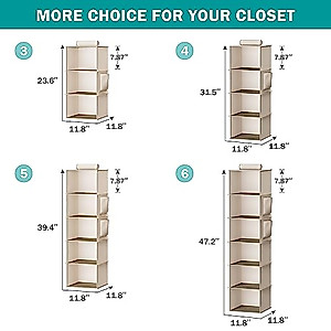 YOUDENOVA Hanging Closet Organizer, 3-Shelf Closet Hanging Storage Shelves, Beige