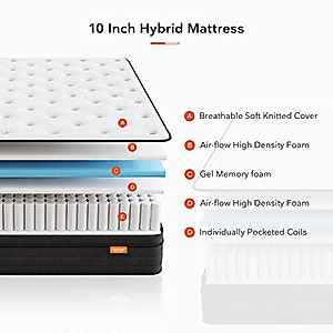 Sweetnight Full Size Mattress, 10-Inch Full Size Mattress in a Box, Gel Memory Foam and Individual Pocket Spring Hybrid Mattress, Full Bed Mattress for Cool Sleep, Supportive & Pressure Relief