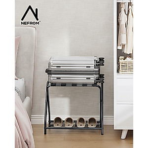 NEFROM Luggage Rack Pack of 2, Foldable Suitcase Stand with Storage Shelf, Metal Luggage Holder for Guest Room, Bedroom, Hotel LR-BK-2
