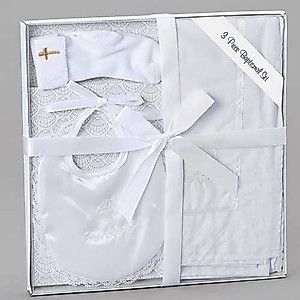 Roman White 3 Pc Baptism Gift Set with Bib/Blanket/Socks