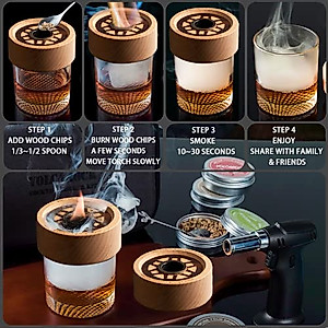 VOLCAROCK Wooden Cocktail Smoker, Home Bartender Kit with Carry Case, Torch Included, Wood Chip Infuser Smoker, Ideal Father's Day Gift, Luxury Bar Set for Old Fashioned, Whiskey, Manhattan and More