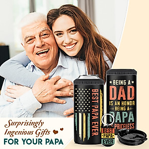 365FURY Papa Gifts - Gifts For Dad, Grandpa From Kids, Granddaughter, Grandson - Father's Day, Birthday Gifts For Papa - Best Papa Ever 12Oz Stainless Steel Can Cooler/Tumbler & Keychain