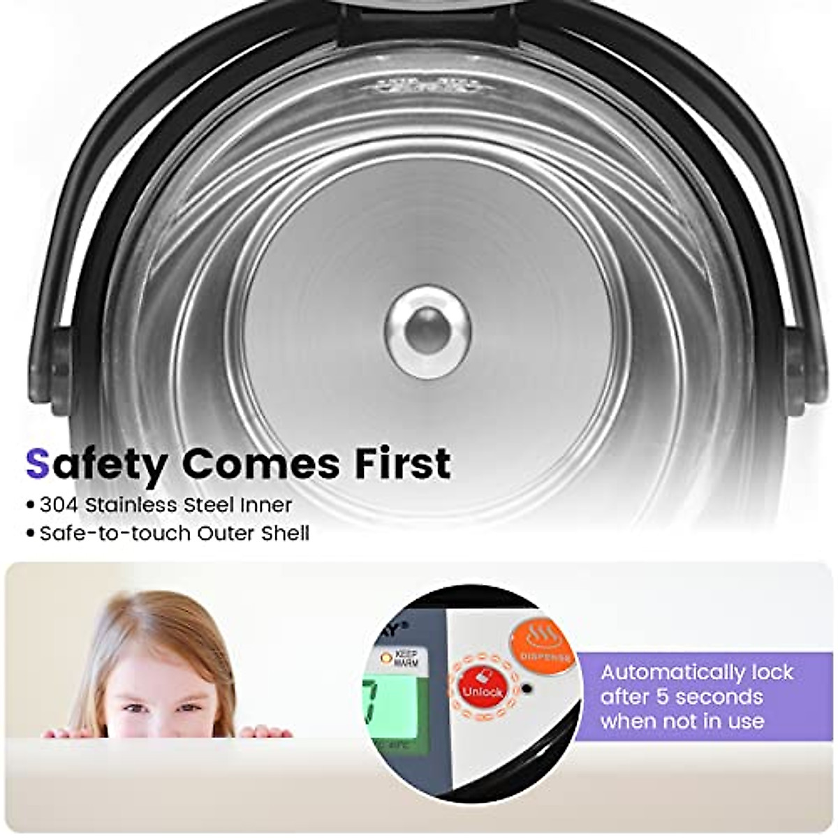 COSTWAY Instant Electric Hot Water Boiler and Warmer, 5-Liter LCD Water Pot with 5 Stage Temperature Settings, Safety Lock to Prevent Spillage, Stainless Steel Hot Water Dispenser