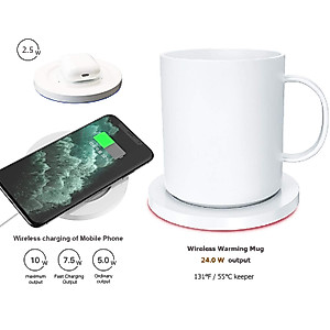 Electric Coffee Mug Warmer 12oz Beverage Mug Set with Auto On/Off 24 Watt Warmer Coaster Up to 55℃/131℉, Keeps Coffee Milk Tea Warm All Day