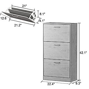Hitow Shoe Cabinet Freestanding Tipping Bucket Shoe Storage Cabinet with 3 Flip Drawers, Modern Entryway Shoe Rack Storage Organizer, Narrow Slim Hidden Shoe Organizer with Drawers, Grey