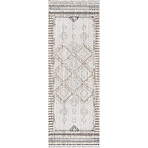 Amaga Moroccan Farmhouse Living Room Bedroom Area Rug - Soft Shaggy High Low Carpet - High Pile - Bohemian - Brown, Beige, Cream - 5'3" x 7'