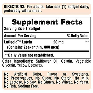 Lutein 20 mg with Zeaxanthin Softgels, Supports Eye Health* 120 Count by Puritan's Pride
