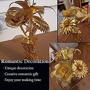 Microworld 3D Metal Puzzle, Romantic Golden Flower Metal Models Kits, DIY Gift 3D Puzzle for Adults, Beginner Assembly Puzzle, Home Decor Art Craft Unique Gifts for Her…