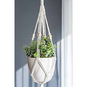 Mkono Macrame Plant Hanger 3 Tier Indoor Outdoor Hanging Planter Basket Cotton Rope with Beads 70 Inches