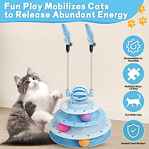 Goosheep Cat Toys Interactive Cat Toys for Indoor Cats Kitten Toys Interactive Cat Toy Cat Puzzle Toy Cat Ball Toy with 2 Cat Teasers (Blue)