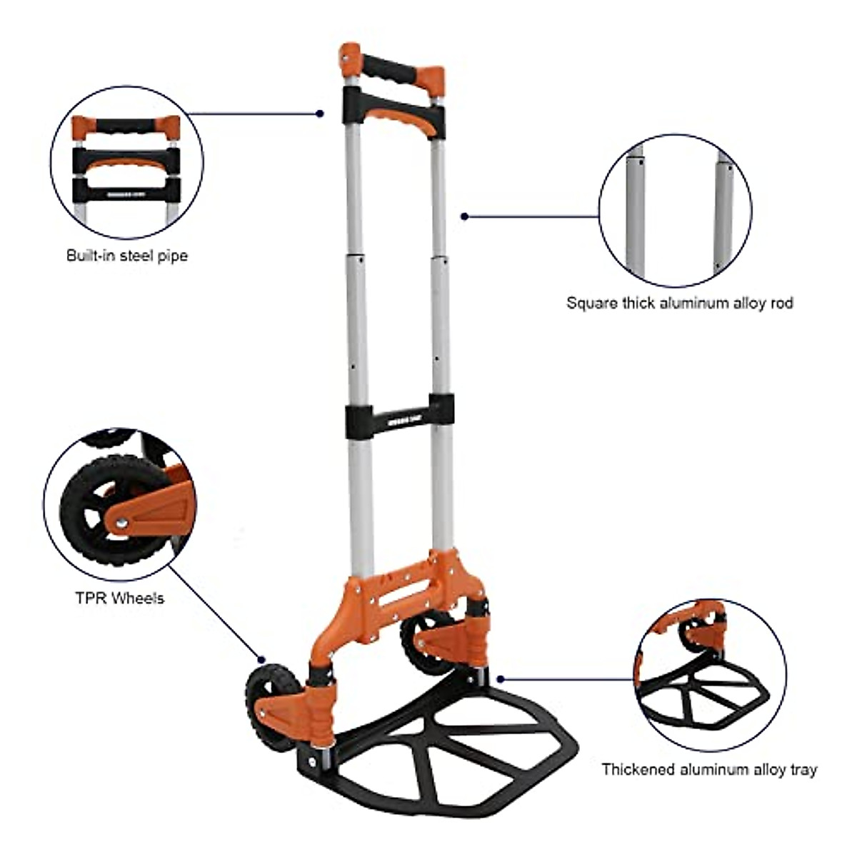 Folding Hand Truck and Dolly,132 lb Capacity Aluminum Portable Cart with Telescoping Handle for Indoor Outdoor Orange FW-90S-Orange-2 FW-90S-Orange-2
