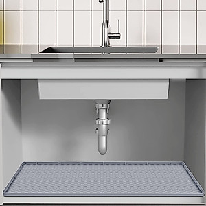 Under Sink Mat - 34" x 22" Waterproof Under Sink Kitchen Cabinet Mat with Drain Hole,Kitchen Bathroom Cabinet Floors Mat,Silicone Under Sink Mat,Flexible Under Sink Mats